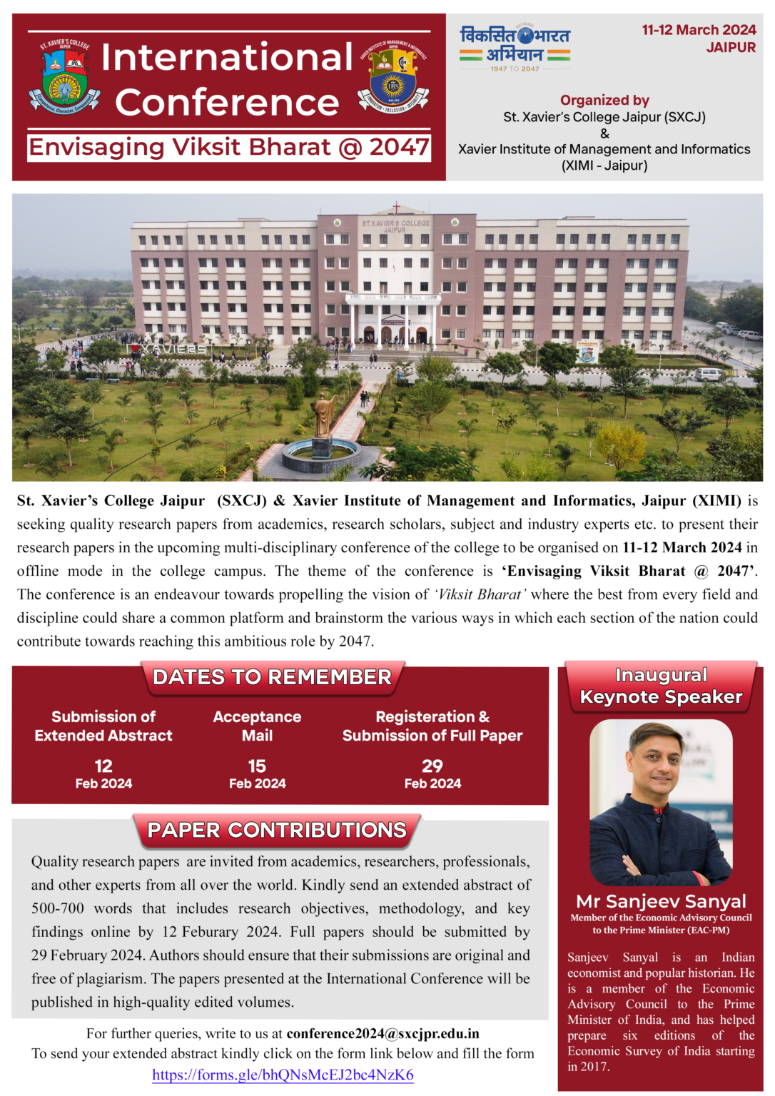 International Conference: Envisaging Viksit Bharat @ 2047 - St. Xavier's College Jaipur