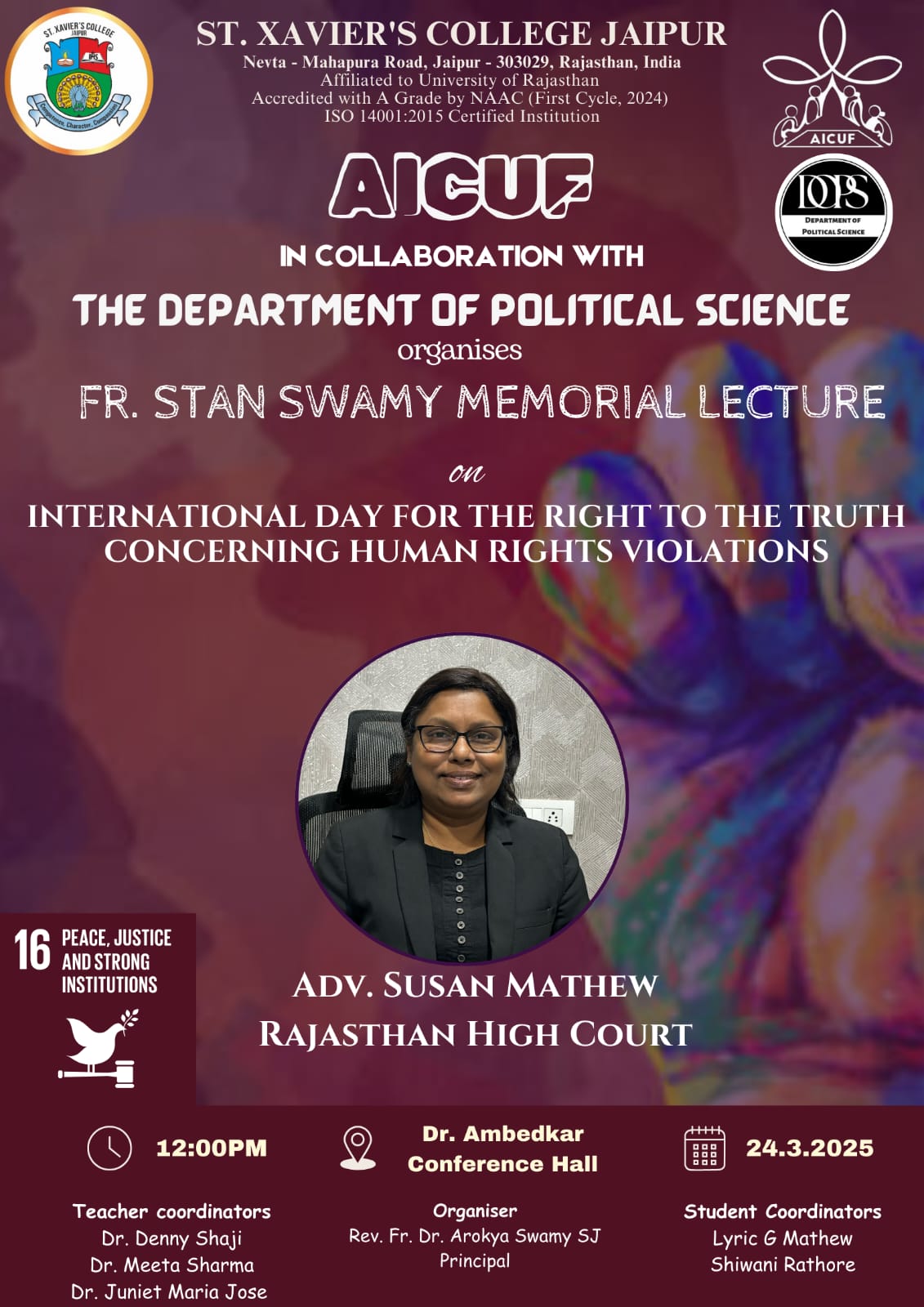 Fr Stan Swamy Memorial Lecture - St. Xavier's College Jaipur