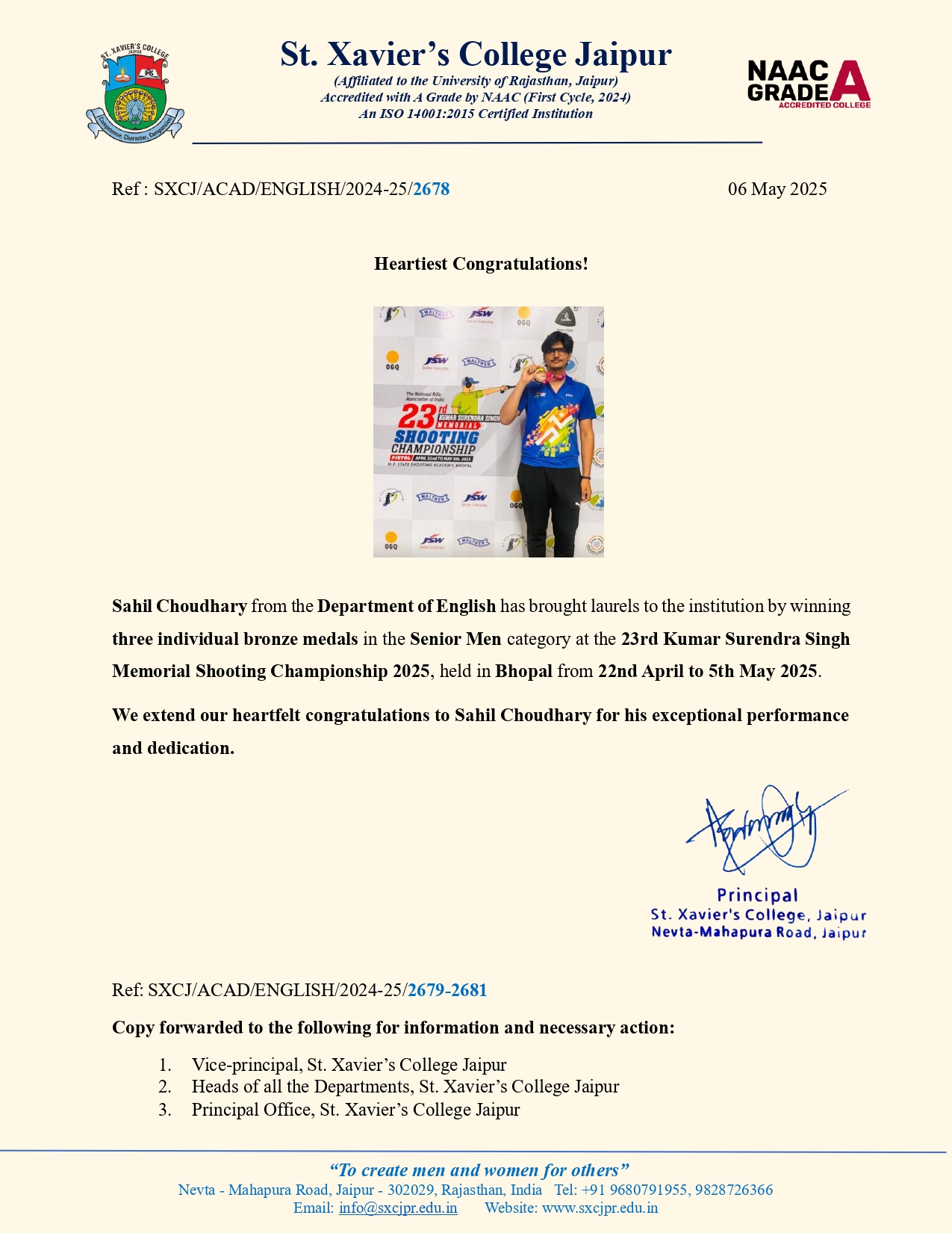 Sahil Choudhary won three individual Bronze Medals in the Senior Men ...