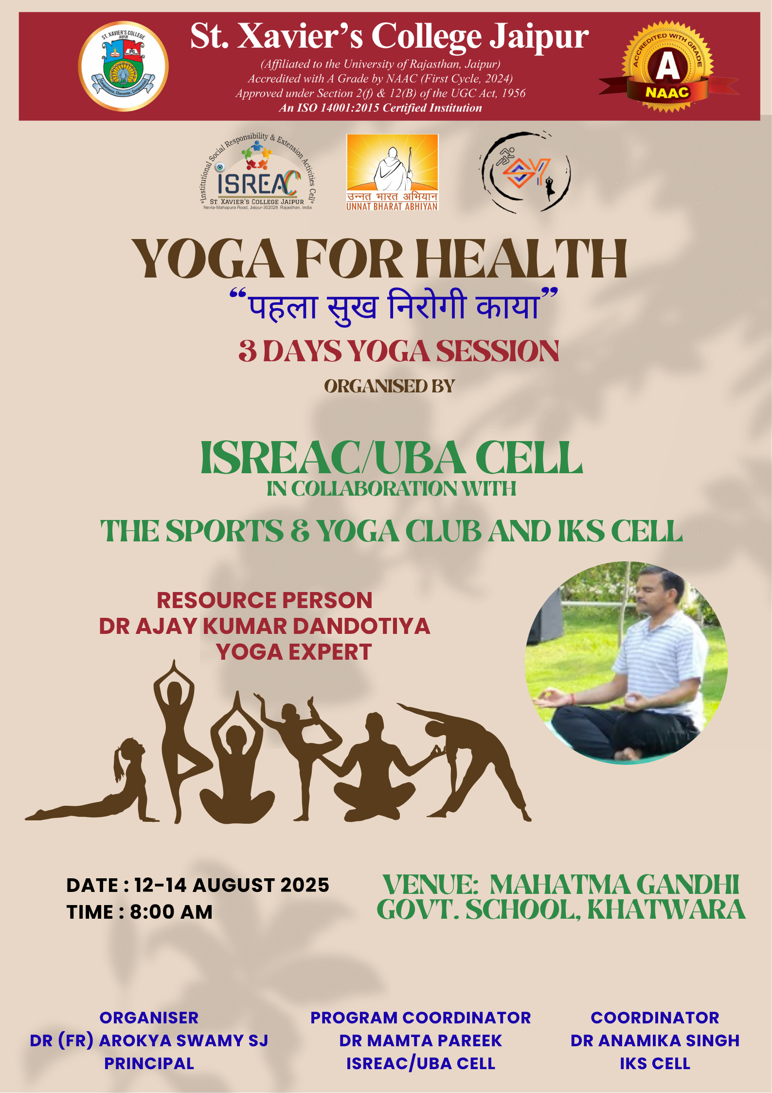 YOGA FOR HEALTH: 3-Day Yoga session - St. Xavier's College Jaipur