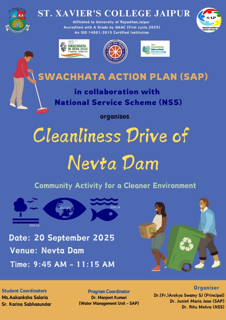 Cleanliness Drive of Nevta Dam - St. Xavier's College Jaipur